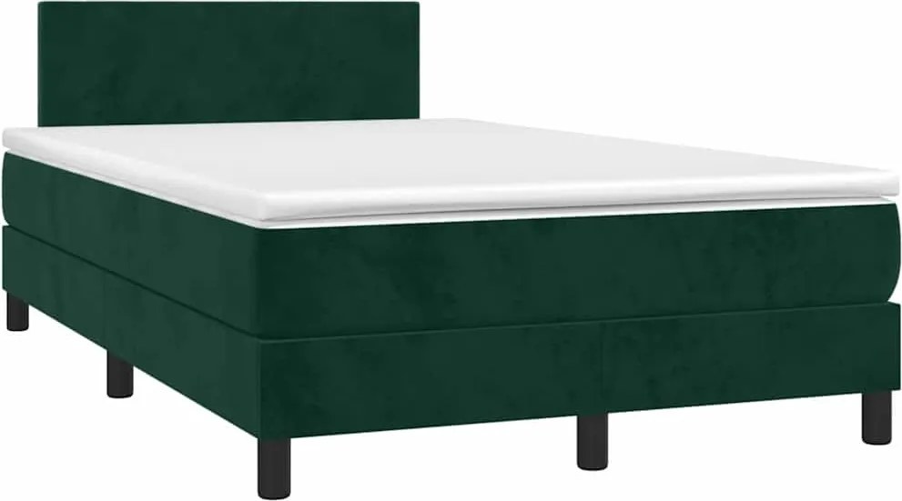Box spring postel s matrací a LED tmavě zelená 120x200 cm samet 3134276