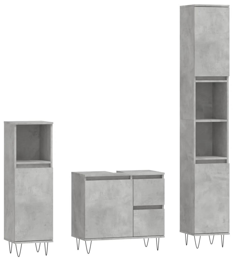3dílný set koupelnového nábytku betonově šedý kompozitní dřevo,  3190225