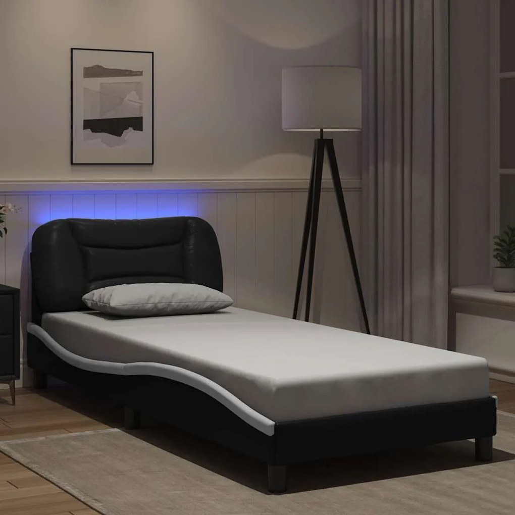 Rám postele s LED bez matrace Hvar černý a bílý 80x200 cm 3213897