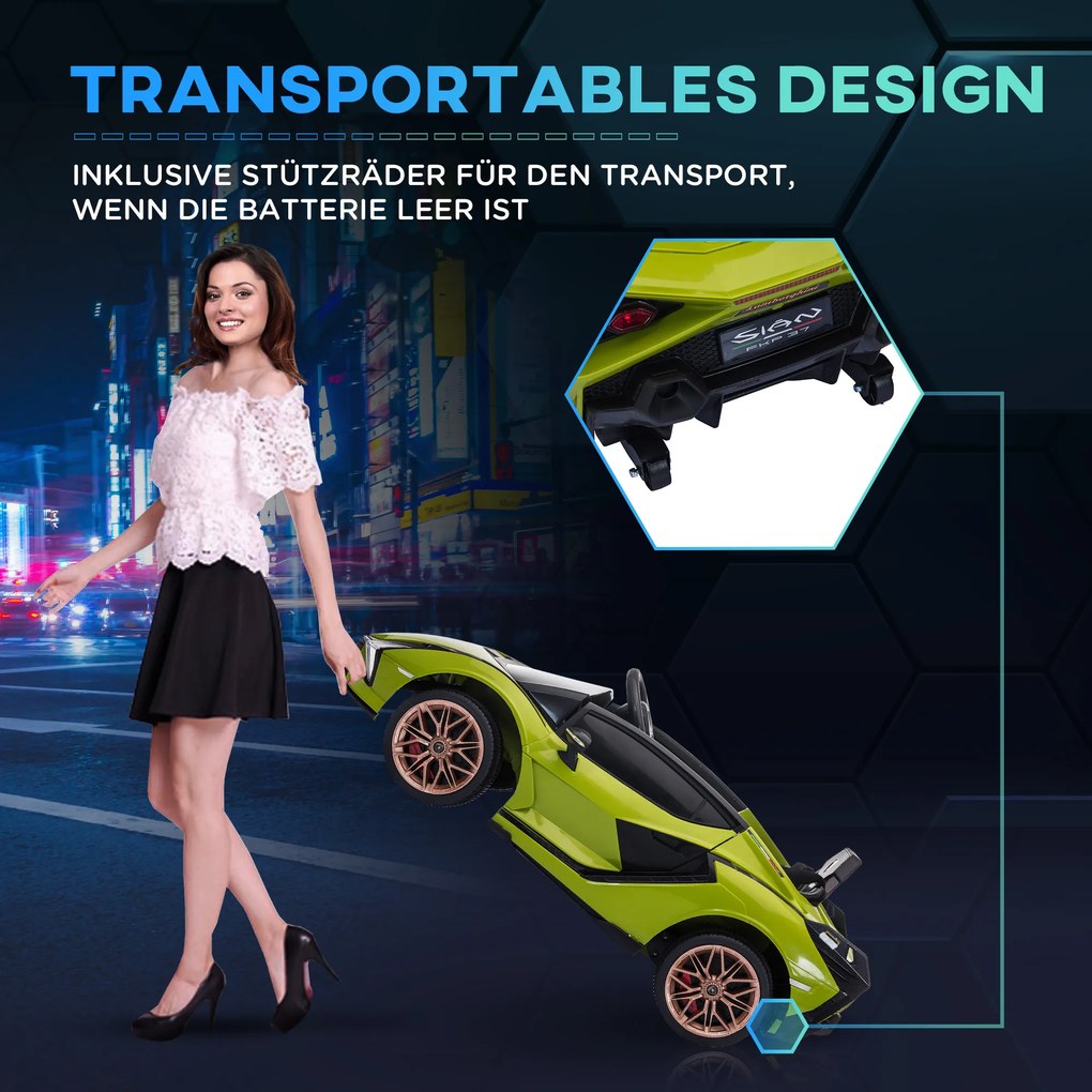 HOMCOM Dětské auto, 2 jízdní režimy, Lamborghini SIAN SUV auto na hraní, elektrické auto s dálkovým ovládáním, hudba (MP3/USB), 37-60 měsíců, zelené …