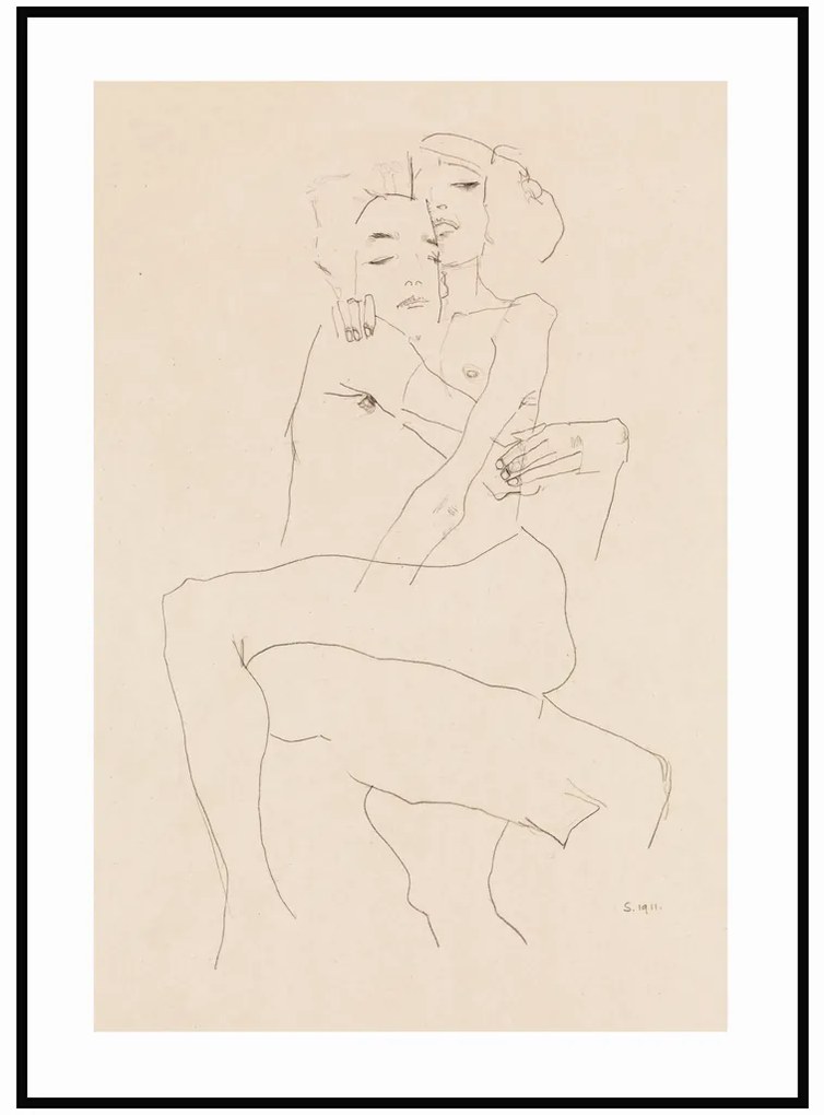Plakát Egon Schiele - Objímající se nahý pár 50 x 70 cm