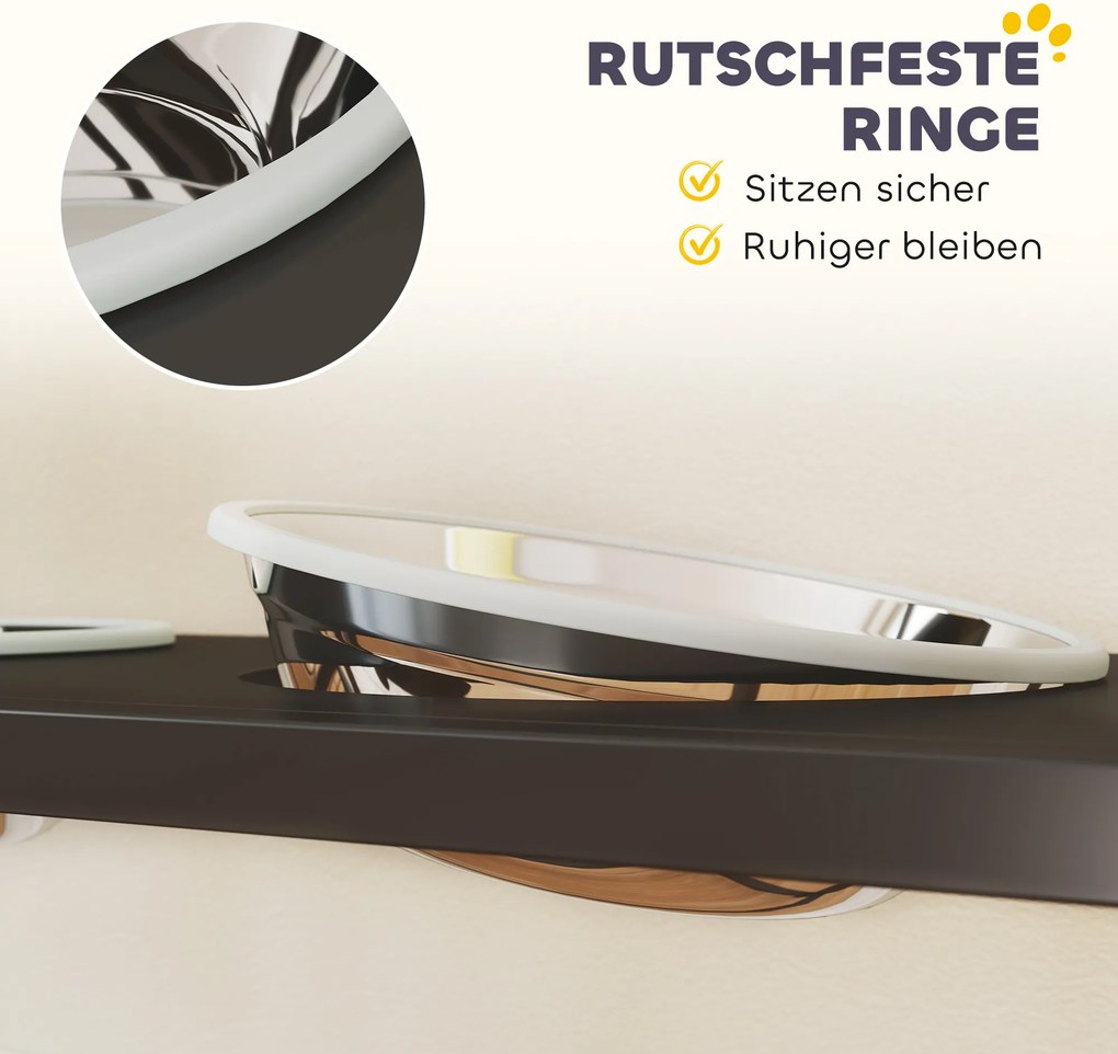 PawHut Vyvýšená miska pro psy Výškově nastavitelná miska na krmivo s úložným prostorem Miska na vodu 2 x 800ml nerezové misky 89,5x27x74 cm Černá bar…