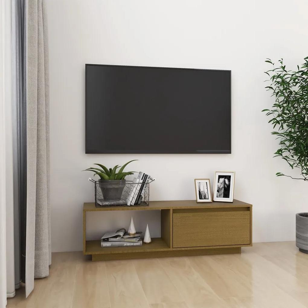 TV stolek medově hnědý 110 x 30 x 33,5 cm masivní borové dřevo - Default Title