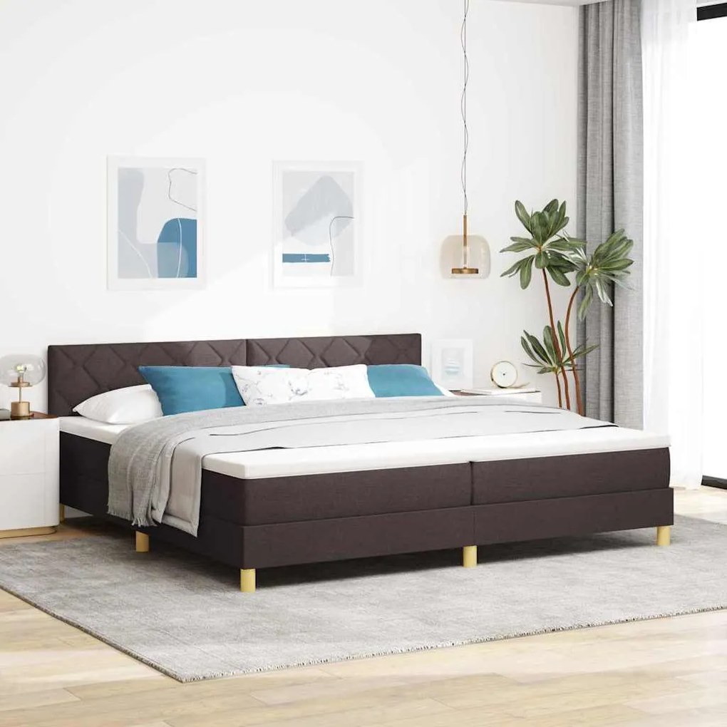 Postel s boxspringem s čelo Tmavě hnědá 200 x 200 cm textil 3339024
