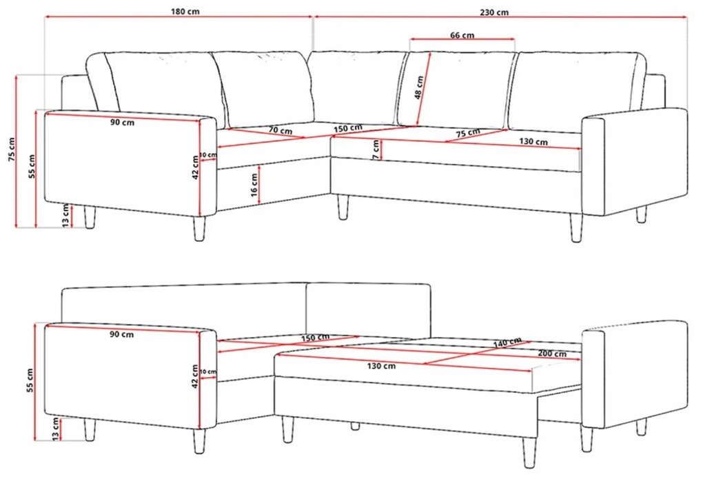 Rohová rozkládací sedací souprava ETNA II MODEL 3 Pravá Černá