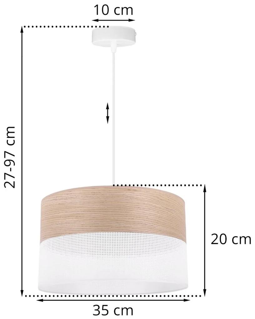 Light Home Závěsné svítidlo Wood, 1x béžová dubová dýha/bílé plastové stínítko, (fi 35cm)