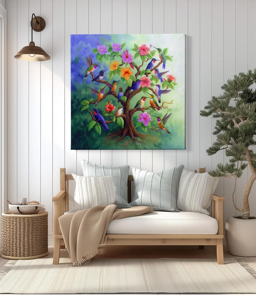 Obraz na plátně - Strom života Kolibřík v harmonii FeelHappy.cz Velikost obrazu: 60 x 60 cm