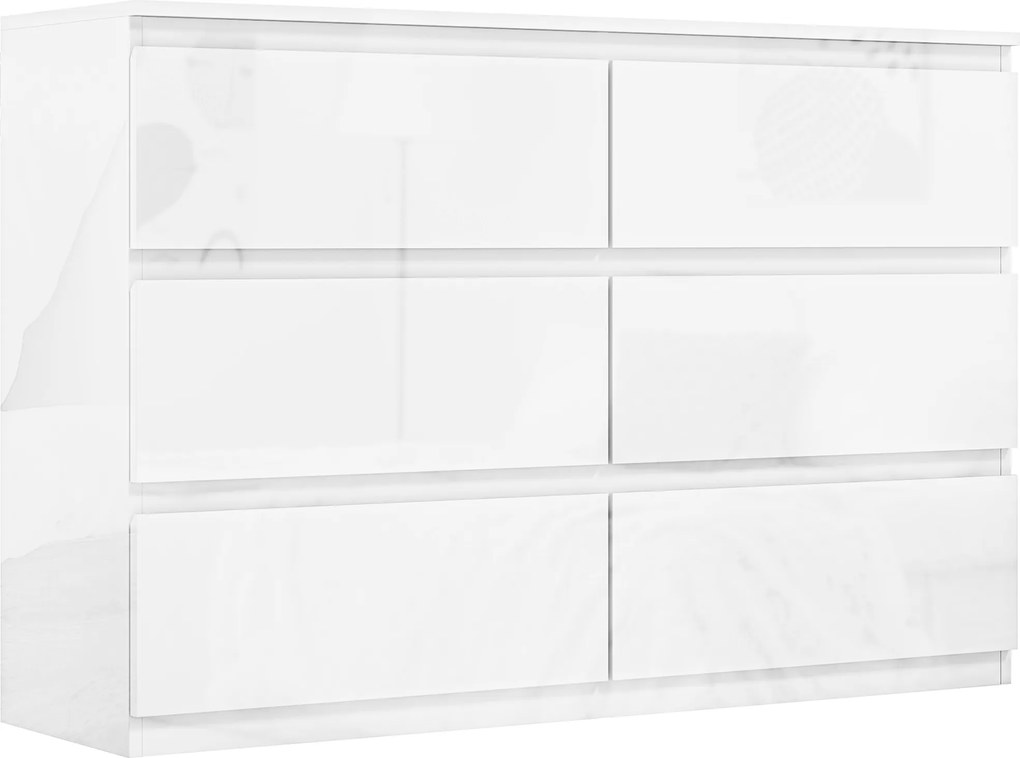 HOMCOM komoda se 6 dřevěnými zásuvkami, moderní a všestranná ložnicová komoda, 112x34x75 cm, bílá