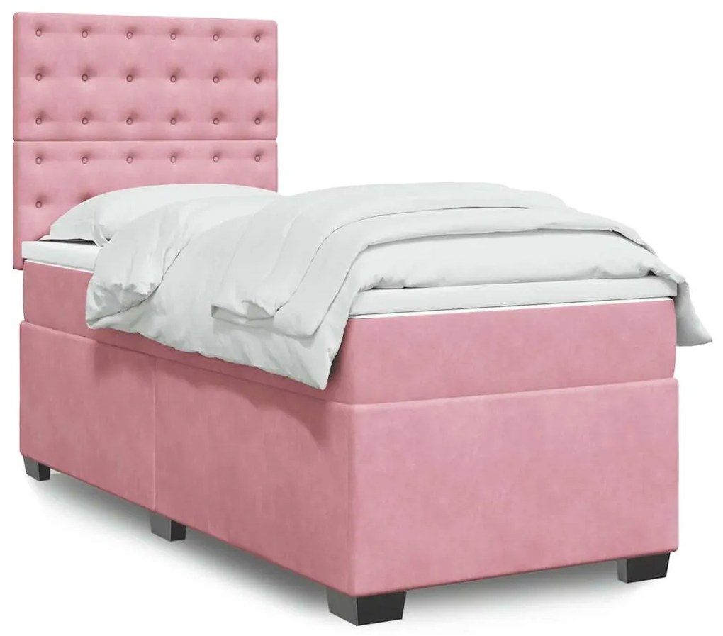 Box spring postel s matrací růžová 100x200 cm samet 3293151