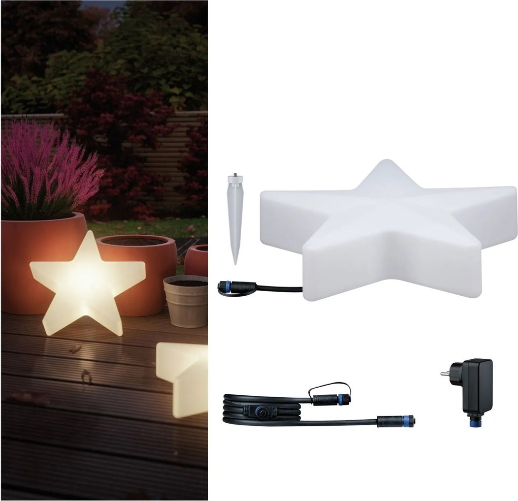 P 5021 Plug & Shine set LED světelný objekt hvězda vč. 2m-kabel a trafo IP67 3000K 2,8W bílá - PAULMANN