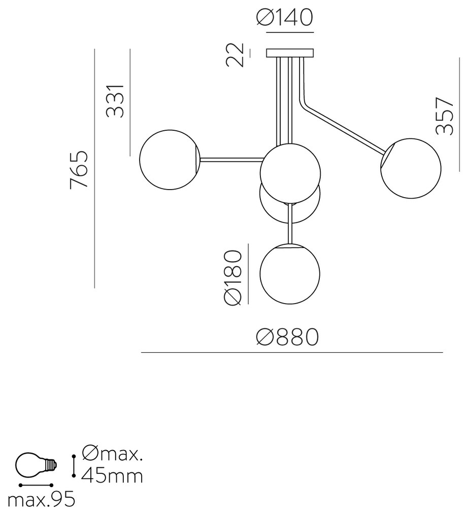 ACB Iluminacion Zavěsné svítidlo PARMA, ⌀ 88 cm, 5xE27 15W Barva: Černá