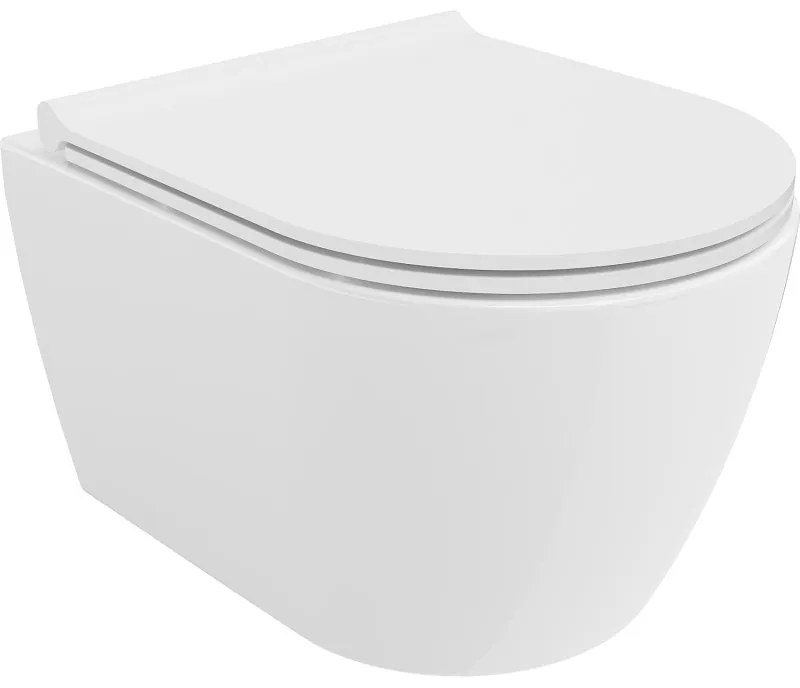 Mexen Carmen, závěsná WC mísa 490x365x340 mm, Rimless Tornádo + WC sedátko z duroplastu, bílá lesklá, 30880500T