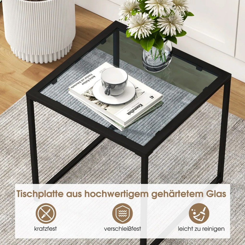 Costway Odkládací stolek malý s deskou z tvrzeného skla – 43 × 43 × 45 cm, černý