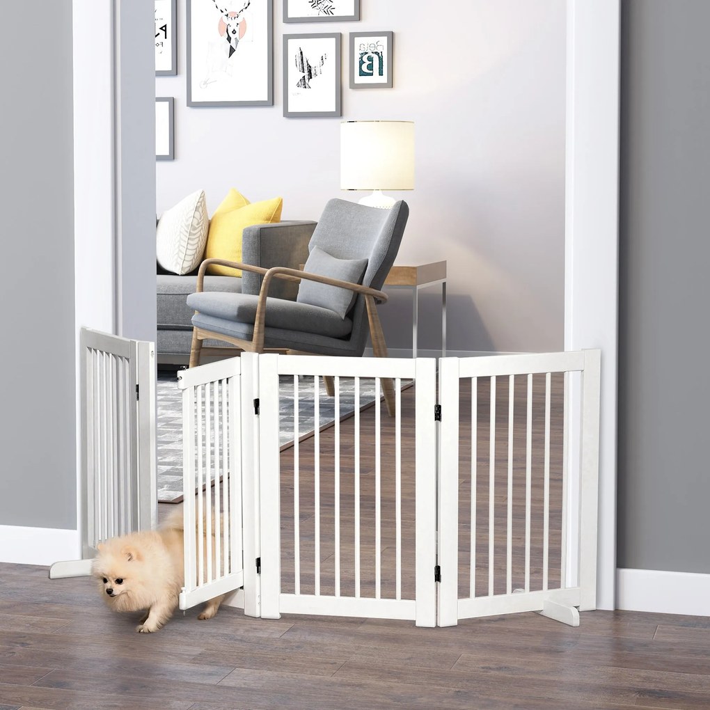 PawHut Freestanding Dog Barrier Gate s nohama 220 x 91 cm Dřevěná brána pro psy Bezpečnostní brána pro schody Dveřní ochranná brána pro schody, dveře…
