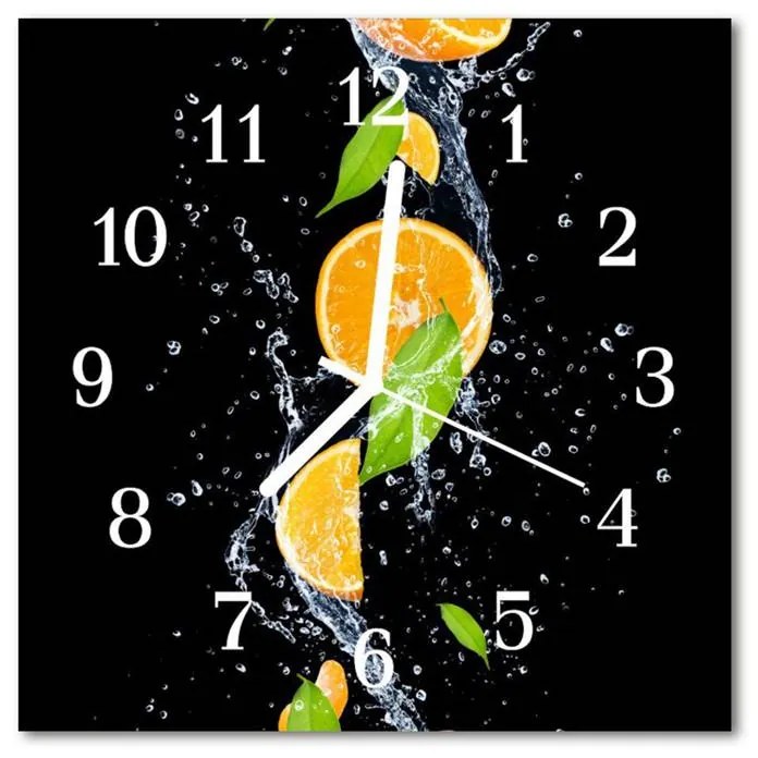 Nástěnné hodiny obrazové na skle - Pomeranč