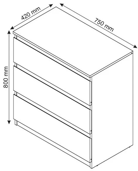 Zásuvková komoda Carlos 753S, bílá, výška 80 cm