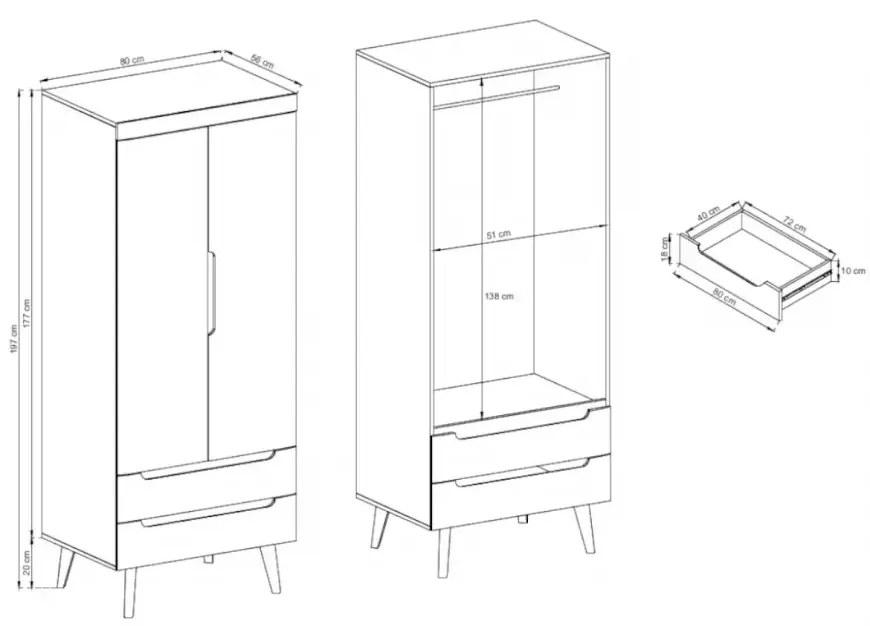 Šatní skříň Nordi 80 cm černá/dub artisan