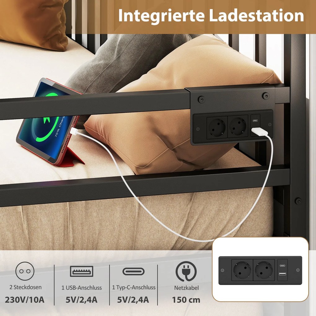 Costway Jednorozměrná válenda s LED světly a nabíjecí