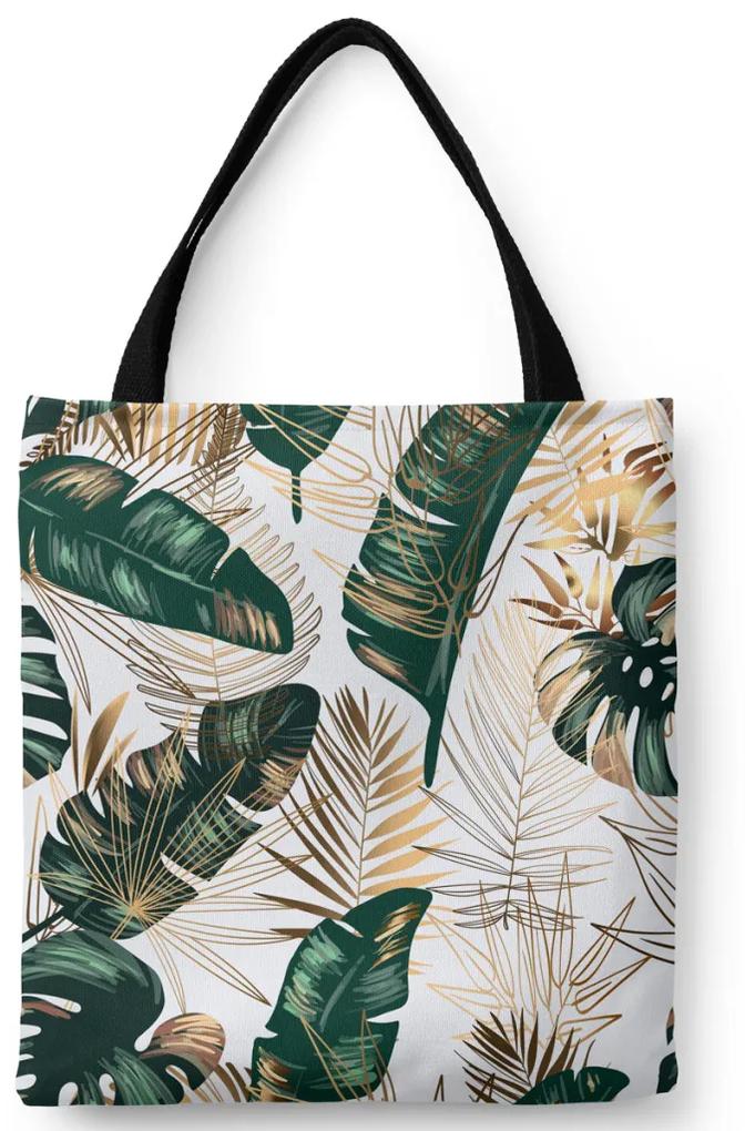 Nákupní taška Elegance listů - kompozice v odstínech zelené a zlaté barvy