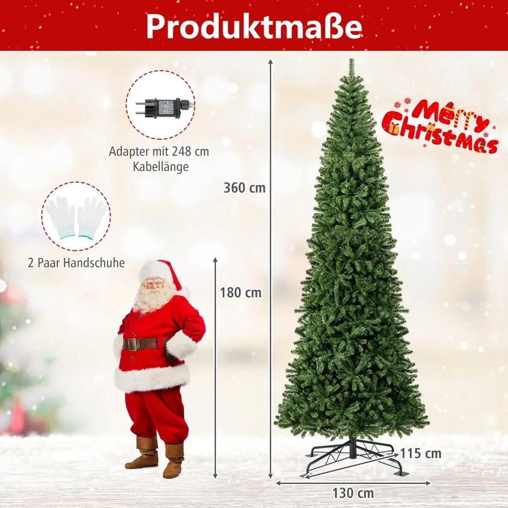 Costway 360 cm Osvětlený umělý vánoční stromek s 2536 PVC větvemi