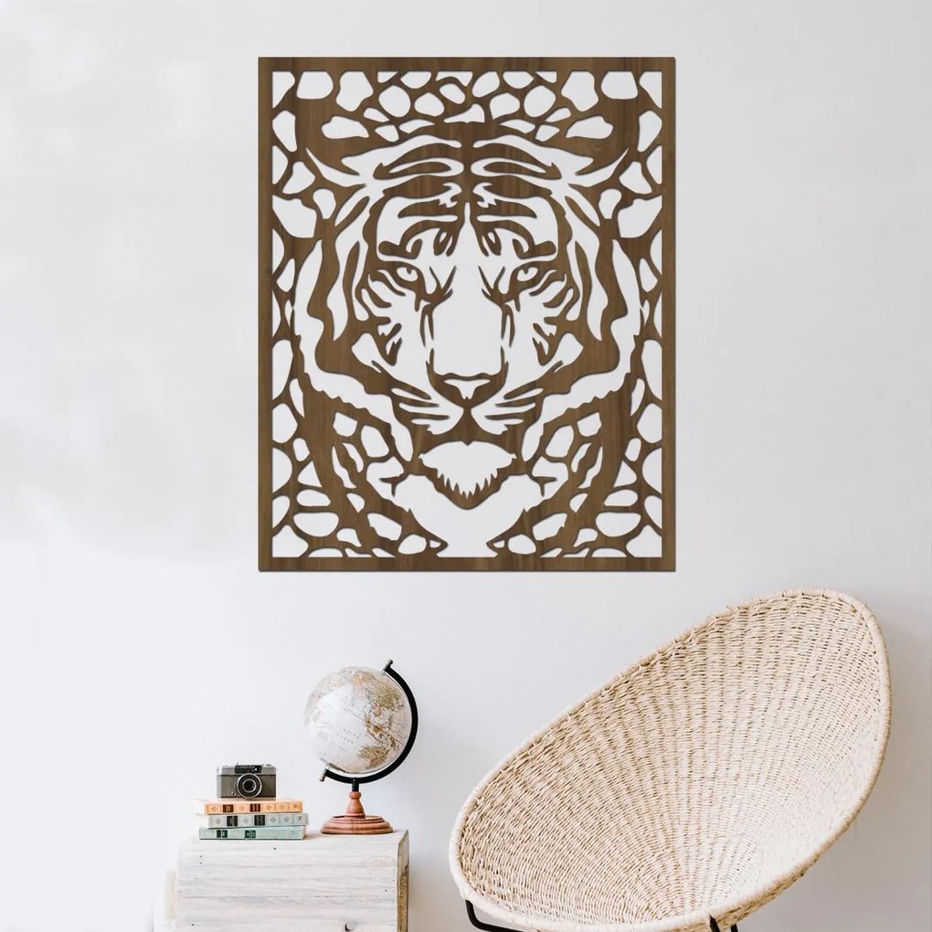 dřevo života Dřevěná dekorace na zeď TIGER Zvolte rozměr (cm): 30x37, Zvolte barvu dekoru: Černá
