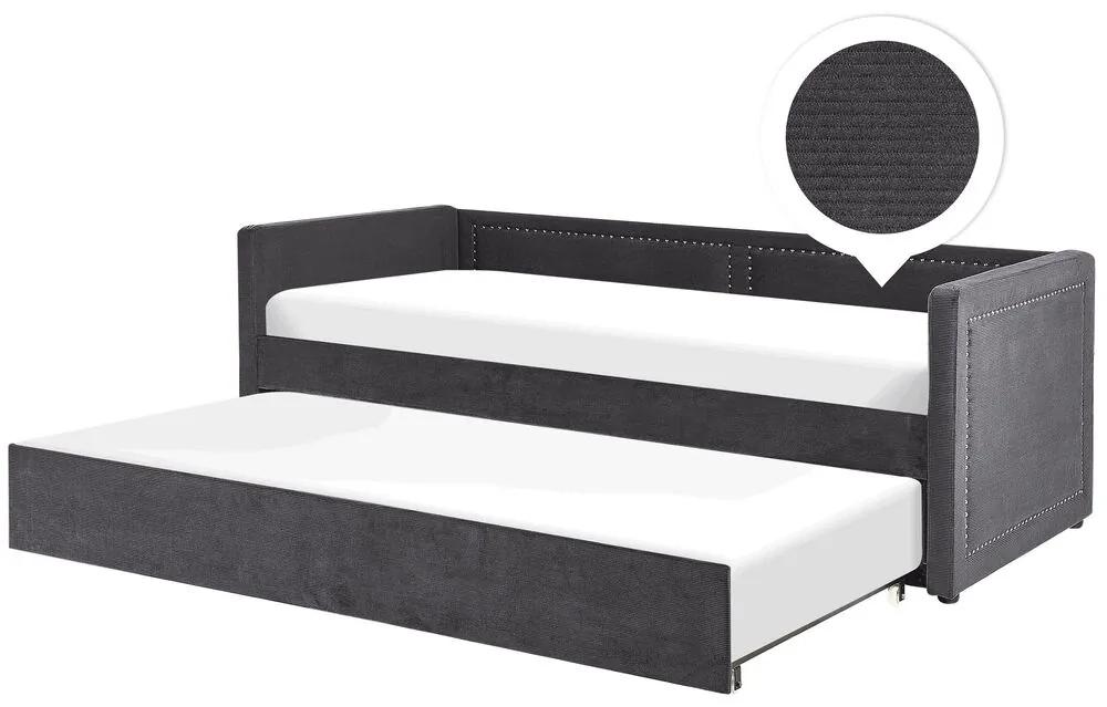 Manšestrová rozkládací postel 90 x 200 cm tmavošedá MIMIZAN Beliani