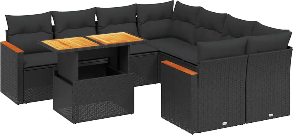 9dílná zahradní sedací souprava s poduškami černá polyratan 3273001