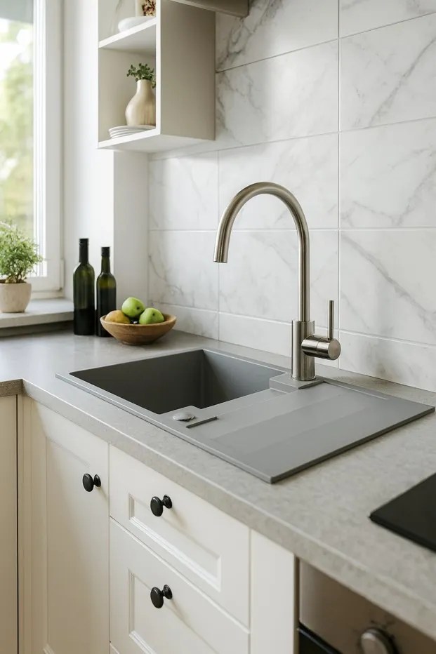 Kuchinox Rab, 1-komorový granitový dřez 760x440x160 mm, šedá, LAV-SBF_511Y