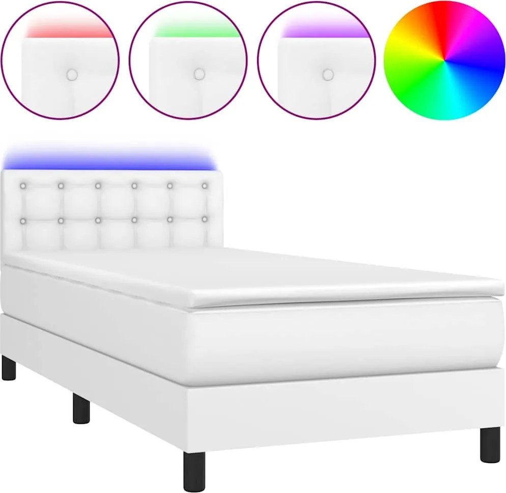 Box spring postel s matrací a LED bílá 80 x 200 cm umělá kůže 3134190