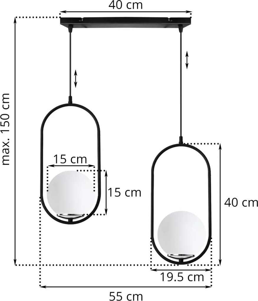 Závěsné svítidlo Florence, 2x bílé skleněné stínítko, b/ch, UI