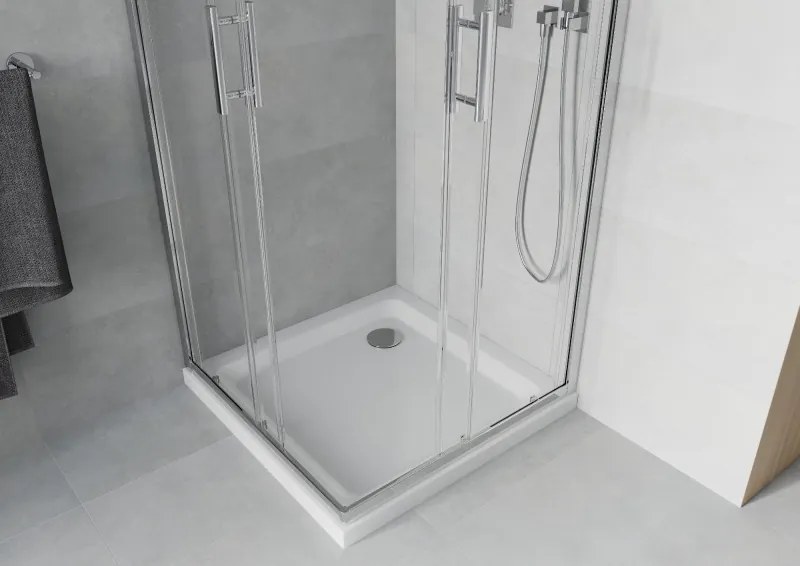 Mexen Rio, čtvercový sprchový kout 90 x 90 cm, 6mm čiré sklo, chromový profil + bílá sprchová vanička, 860-090-090-01-00-4010
