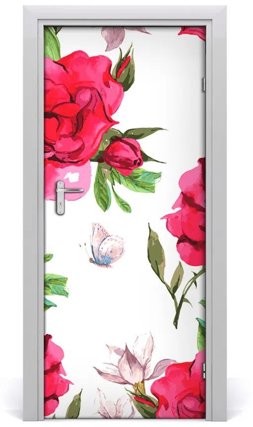 Samolepící fototapeta na dveře červená růže 75x205 cm
