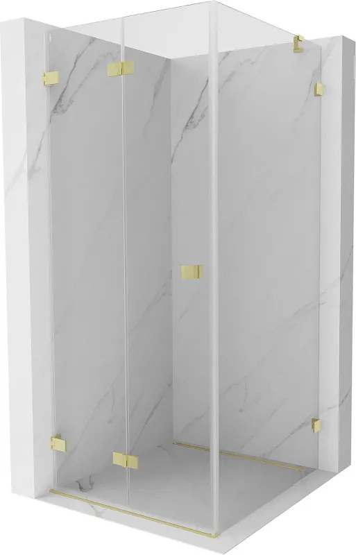 Mexen Lunar-F, skládací sprchový kout levý 80 x 80 cm, 8mm čiré sklo, zlatý kartáčovaný - 836-080-080-55-00-L