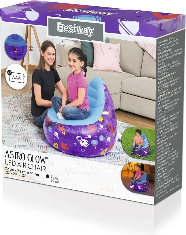 Nafukovací křeslo LED Kosmos 72 x 72 x 64 Bestway 75122 fialové