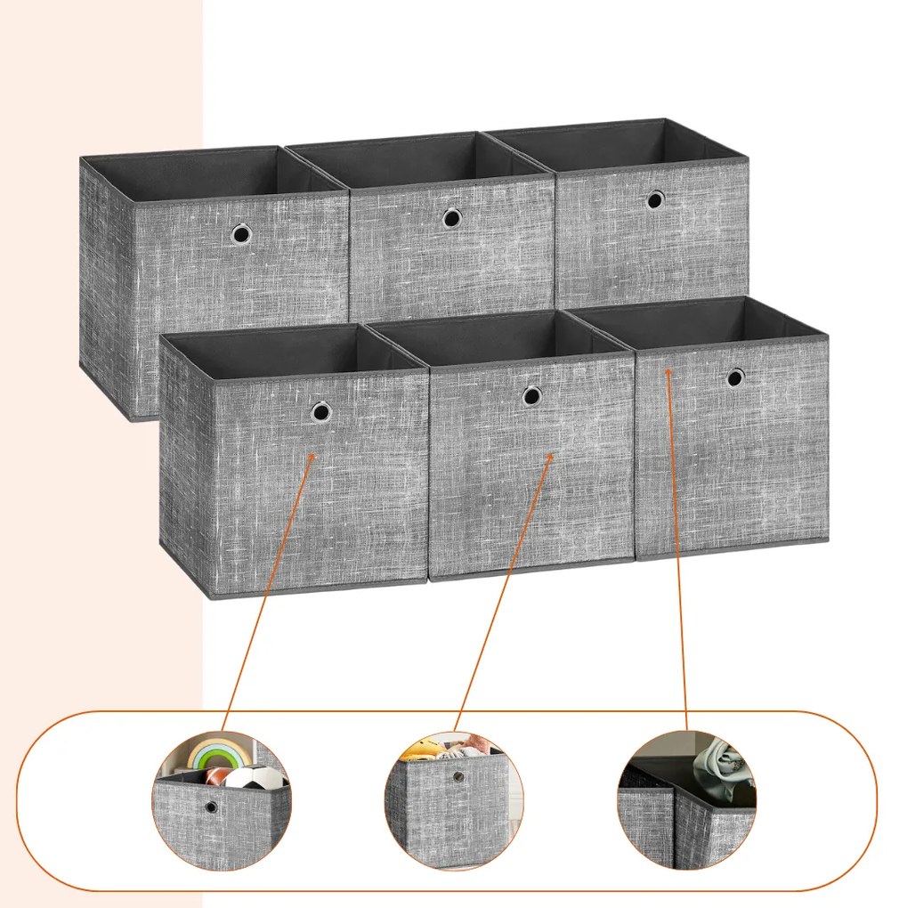 Úložné boxy GARY 6ks, 30x30x30cm, šedá SongmicsHome