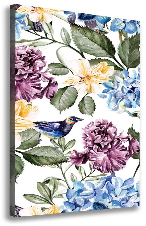 Wallmuralia Foto obraz na plátně Květiny a ptáci 70x100 cm