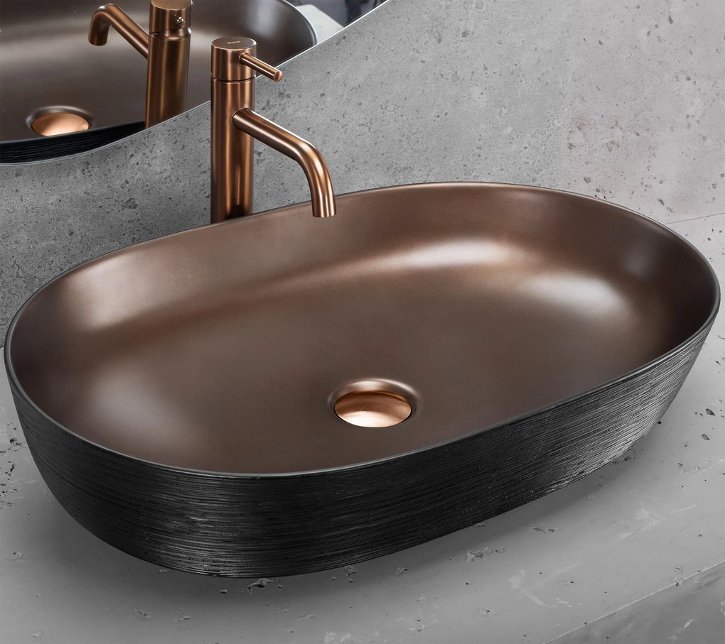 Rea Cleo, umyvadlo na desku 605x410x140 mm, měděná matná-černá, REA-U6383