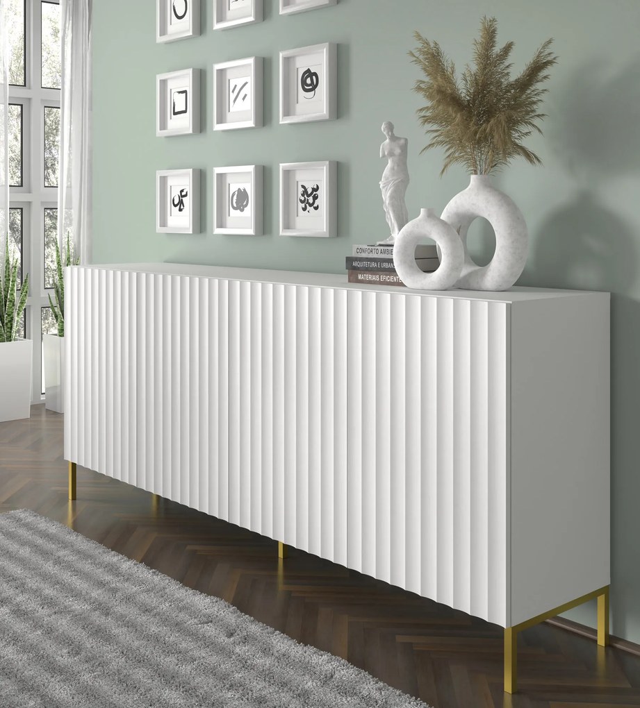 BIM Komoda WAVE 4D 200 cm bílá matná + černý rám