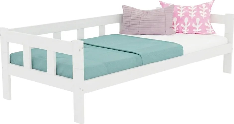 Benlemi Dřevěná jednolůžková postel FENCE 4v1 se zábranou Zvolte barvu: Pastelově růžová, Zvolte rozměr: 90x180 cm, Zvolte zábranu: S jednou zábranou vlevo