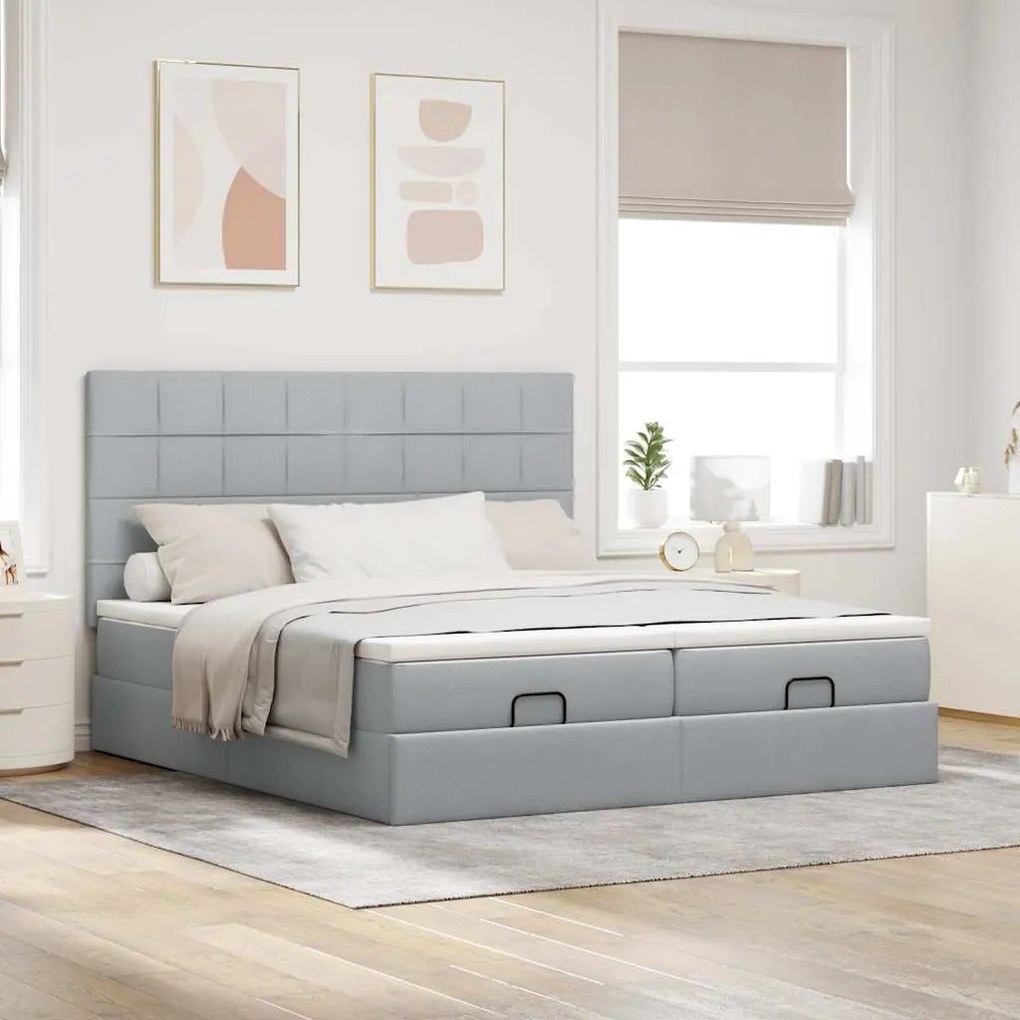 Osmanský rám postele s matrací světle šedá 160x200cm textil 3313685