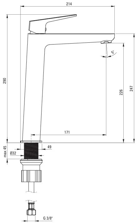 Deante Blur, vysoká umyvadlová baterie h-290, černá matná, DEA-BQL_N20K