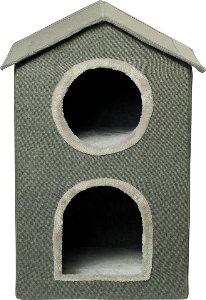 PawHut dvouúrovňový kočičí domek s pratelnými polštářky 3 vchody, 42x46x59,5 cm, šedý | Aosom