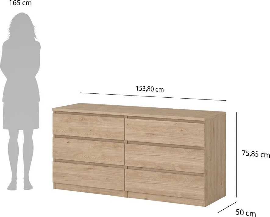 Komoda v dekoru dubu v přírodní barvě 154x76x50 cm Naia – Tvilum