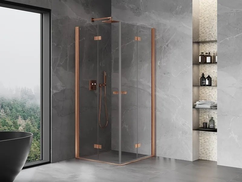 Mexen Mist-F Duo, skládací sprchový kout 90 x 90 cm, průhledný, broušená měď - 8A6-090L-090P-65-00