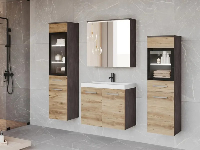 Koupelnový nábytek Apogon II, Barva: matera / breslau kaštan, Sifon k umyvadlu: ne, Osvětlení: osvětlení LED - bílé, Baterie: Economico BYU 020M
