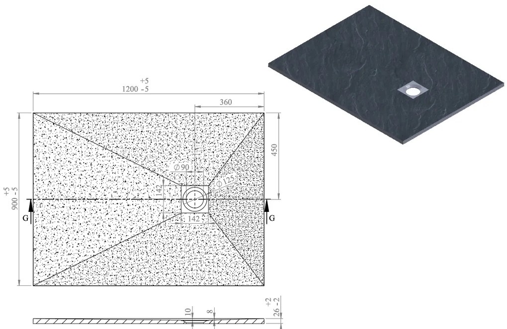 Vayer Kronos obdélníková sprchová vanička, litý mramor Rozměr vaničky: 100x80cm