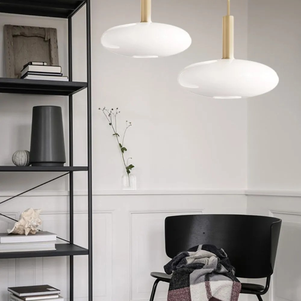 Toolight - Skleněná závěsná lampa APP668-1CP, mléčné sklo, zlatá-bílá, OSW-04662