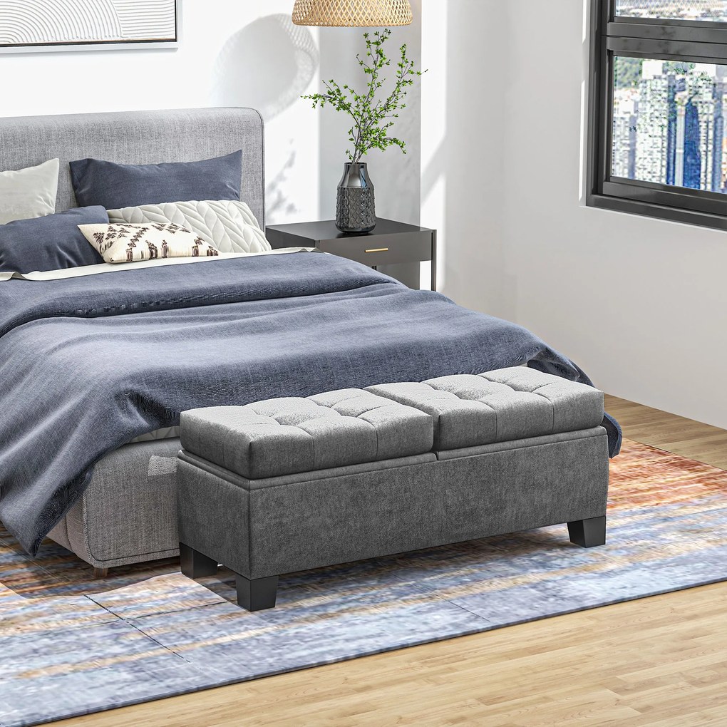 HOMCOM Hedvábně měkký úložný otoman s knoflíky pro předsíň a ložnici, 116x41x47cm, Šedý