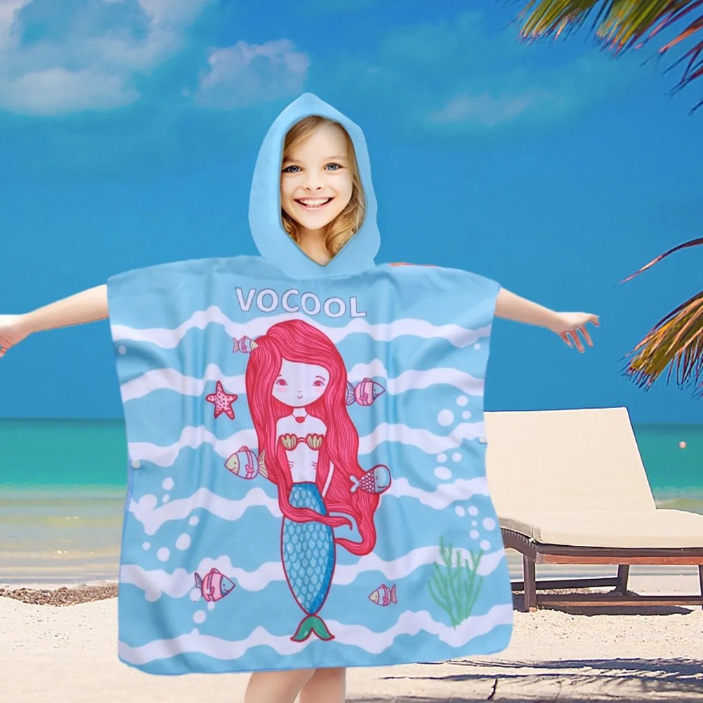 Dětské pončo OCEAN GIRL světle modré 60x120 cm