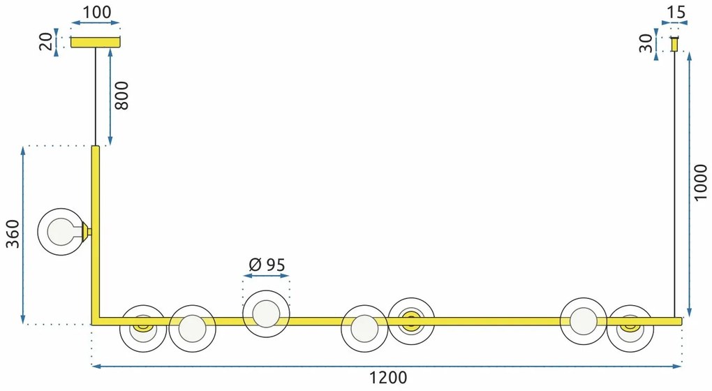 Toolight Skleněné koule Závěsné svítidlo 8 ks APP615-8CP Zlatá